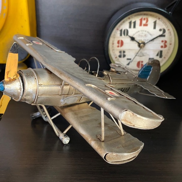 Accents | Silver Vintage Airplane Model Metal Biplane Aircraft | Poshmark